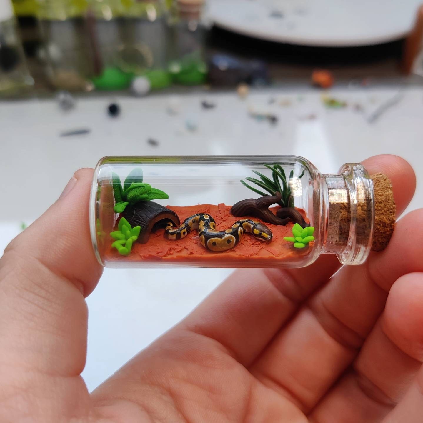 Tiny Cute Ball Python in a Glass-bottle / Unique Miniature Figure ...