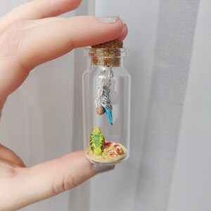 Two Cute Budgies in a Glass-bottle / Unique Miniature Figure/ Handmade ...