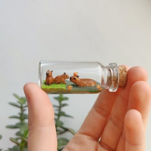 Capybara With Little Baby in a Glass-bottle / Unique Miniature Figure ...