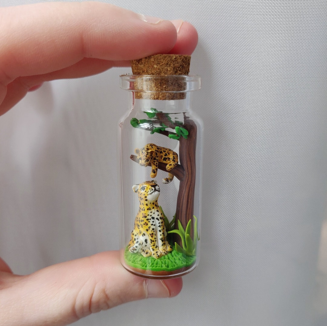 Leopard With Baby in Glass-bottle / Unique Miniature Figure/ Handmade ...