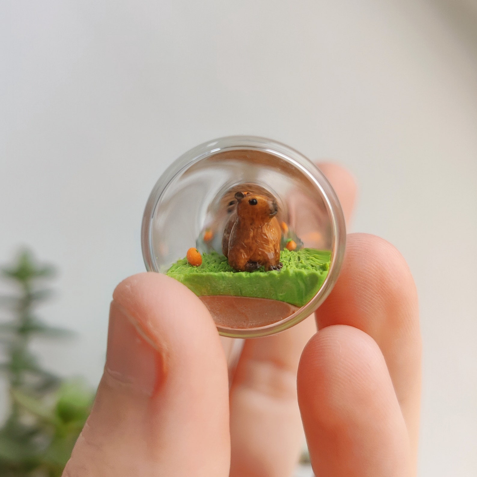 Capybara With Little Baby in a Glass-bottle / Unique Miniature Figure ...
