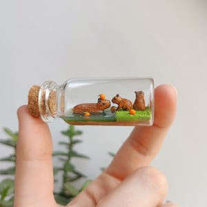 Capybara With Little Baby in a Glass-bottle / Unique Miniature Figure ...