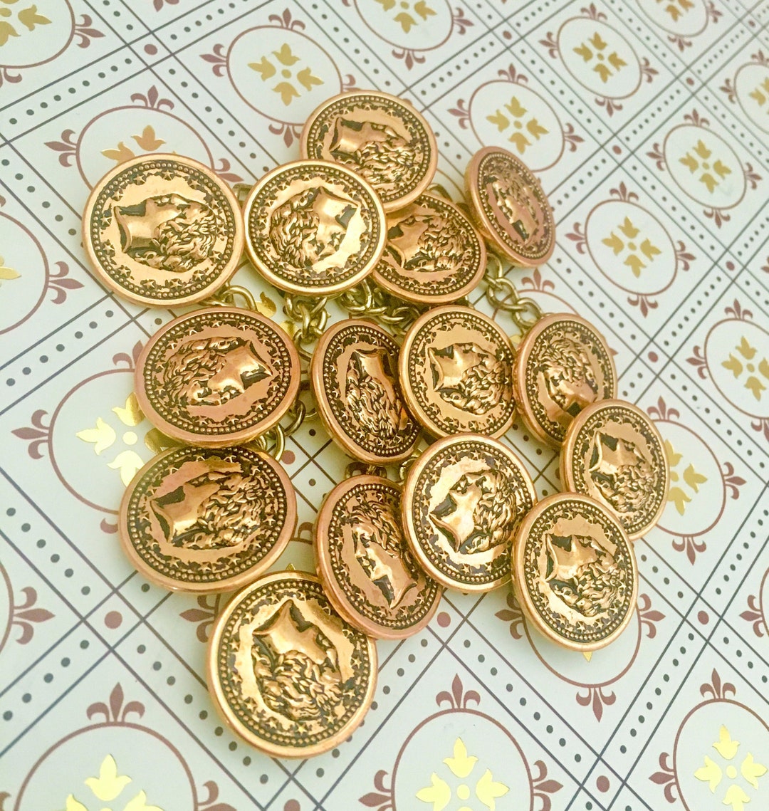 15 Faux Gold Coin Buttons on Chains DIY Project Craft Sewing Supplies ...