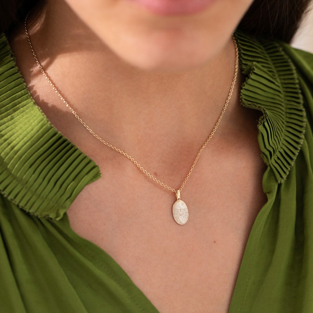 Oval Fingerprint 9ct Gold Charm Necklace - Etsy