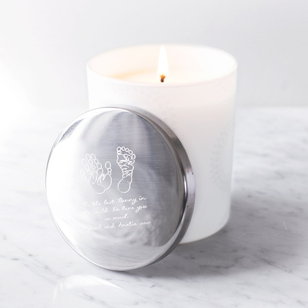Personalised Scented Candle With Hand and Foot Print Engraved Lid ...