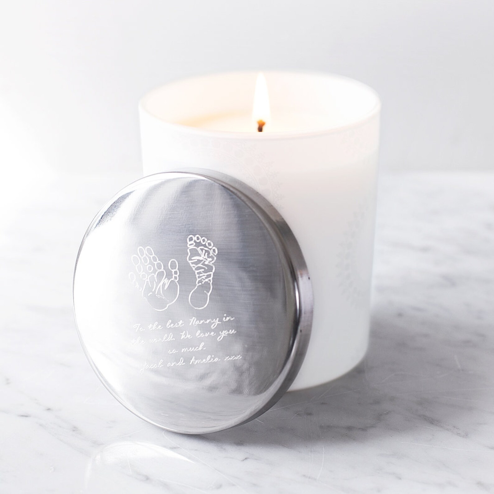 Personalised Scented Candle with Hand and Foot Print Engraved | Etsy