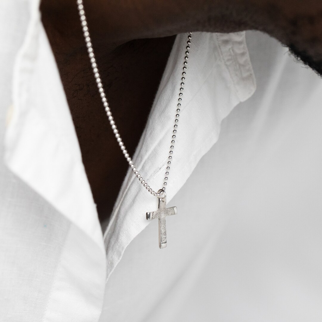 Personalised Silver Fingerprint Cross Necklace - Etsy