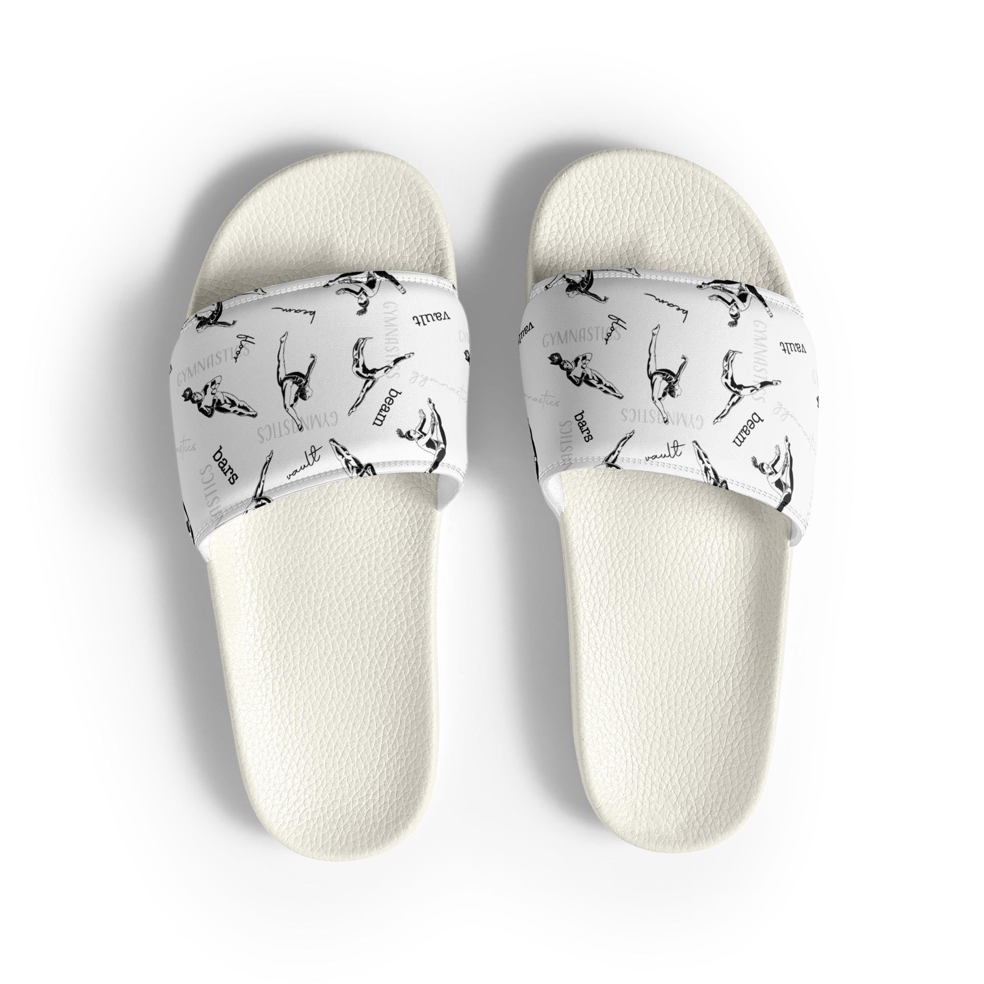 Women's Black & White Gymnastics Slides: Comfortable Beach Slippers for ...