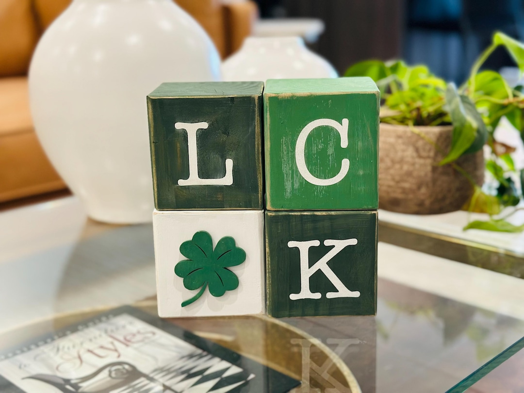 DIY Wood LUCK Blocks Kit St. Patrick's Day Stacking Wooden Blocks St ...
