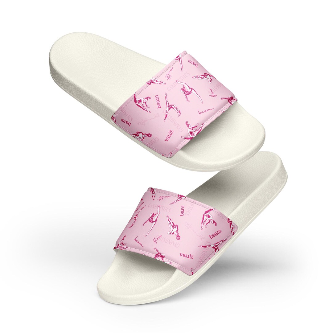 Women's Pink and White Gymnastics Slides: Stylish Beach Slippers for ...
