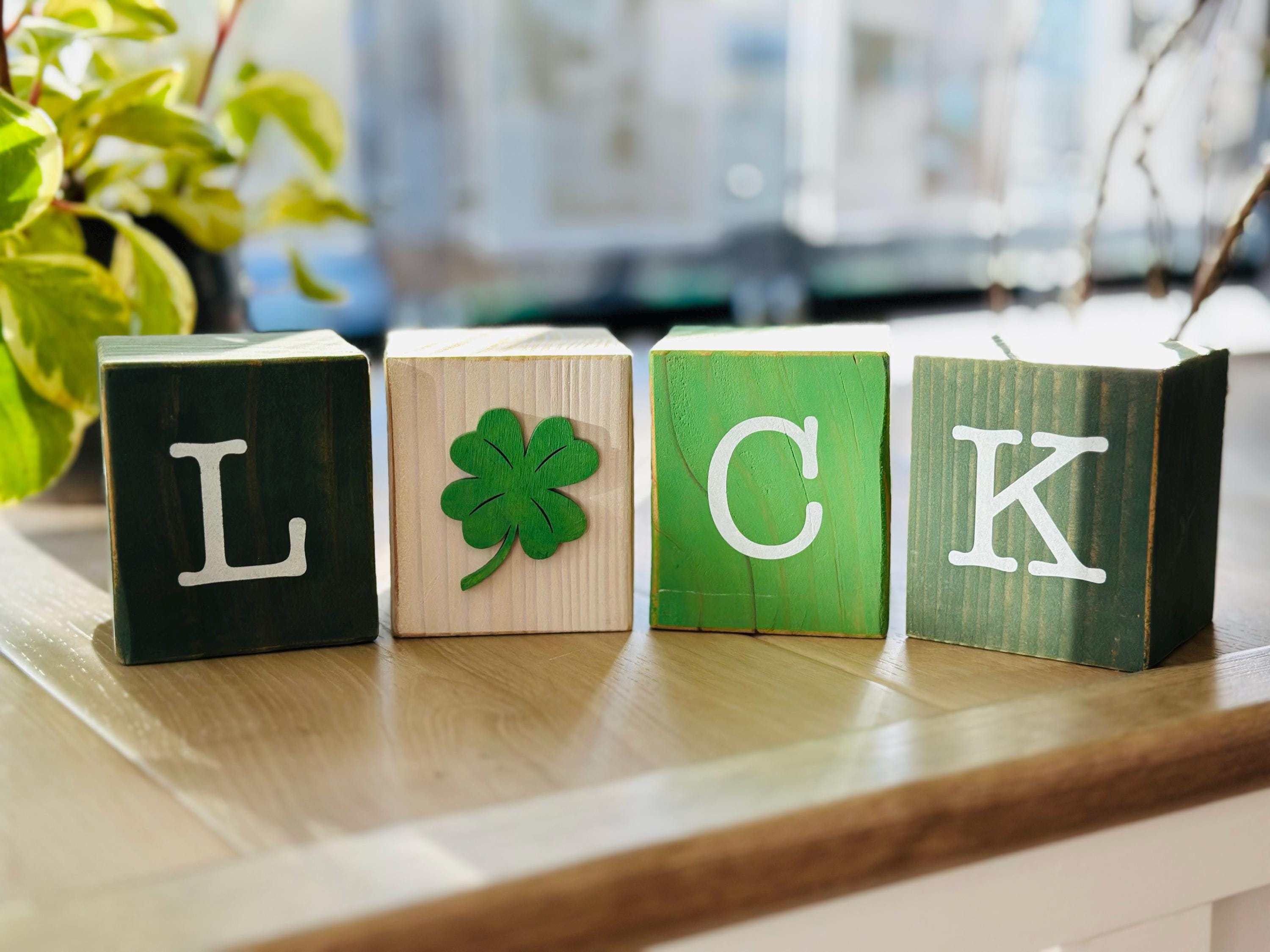DIY Wood LUCK Blocks Kit St. Patrick's Day Stacking Wooden Blocks St ...
