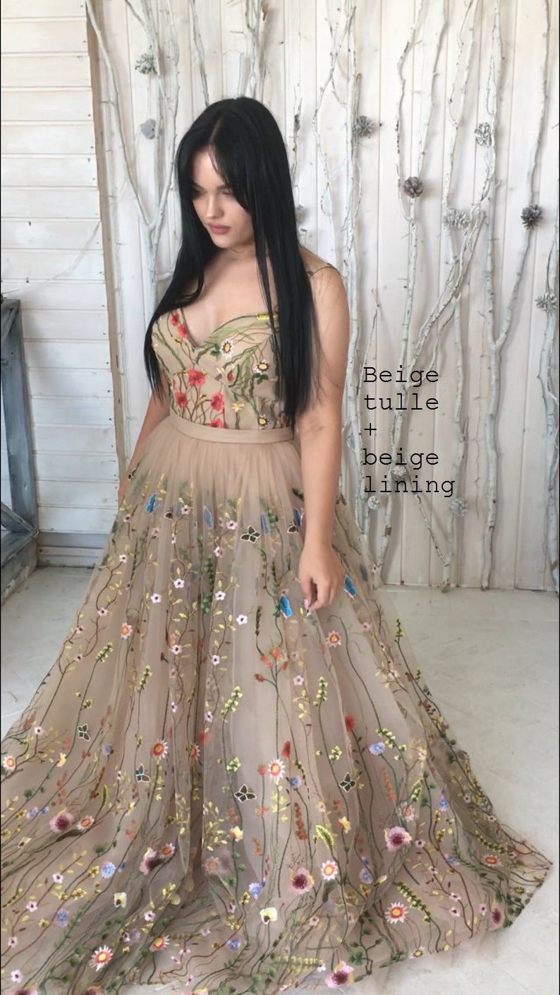 Flower Lace Wedding Dress Floral Dark Ivory or Off-white | Etsy