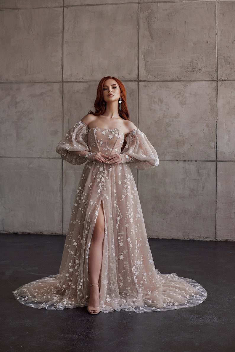 Starry Celestial off White Beige Blush Whimsical Wedding Dress - Etsy