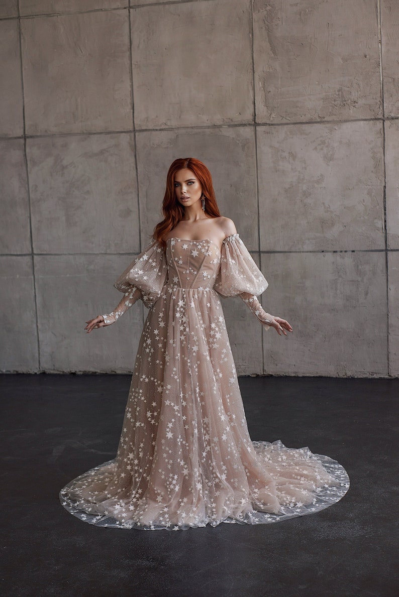 Starry Celestial off White Beige Blush Whimsical Wedding Dress - Etsy