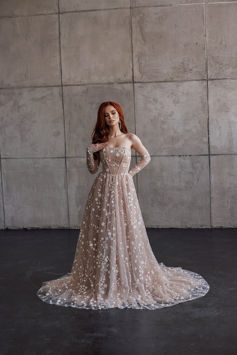 Reflective Starry Celestial off White Beige Blush Whimsical Wedding ...