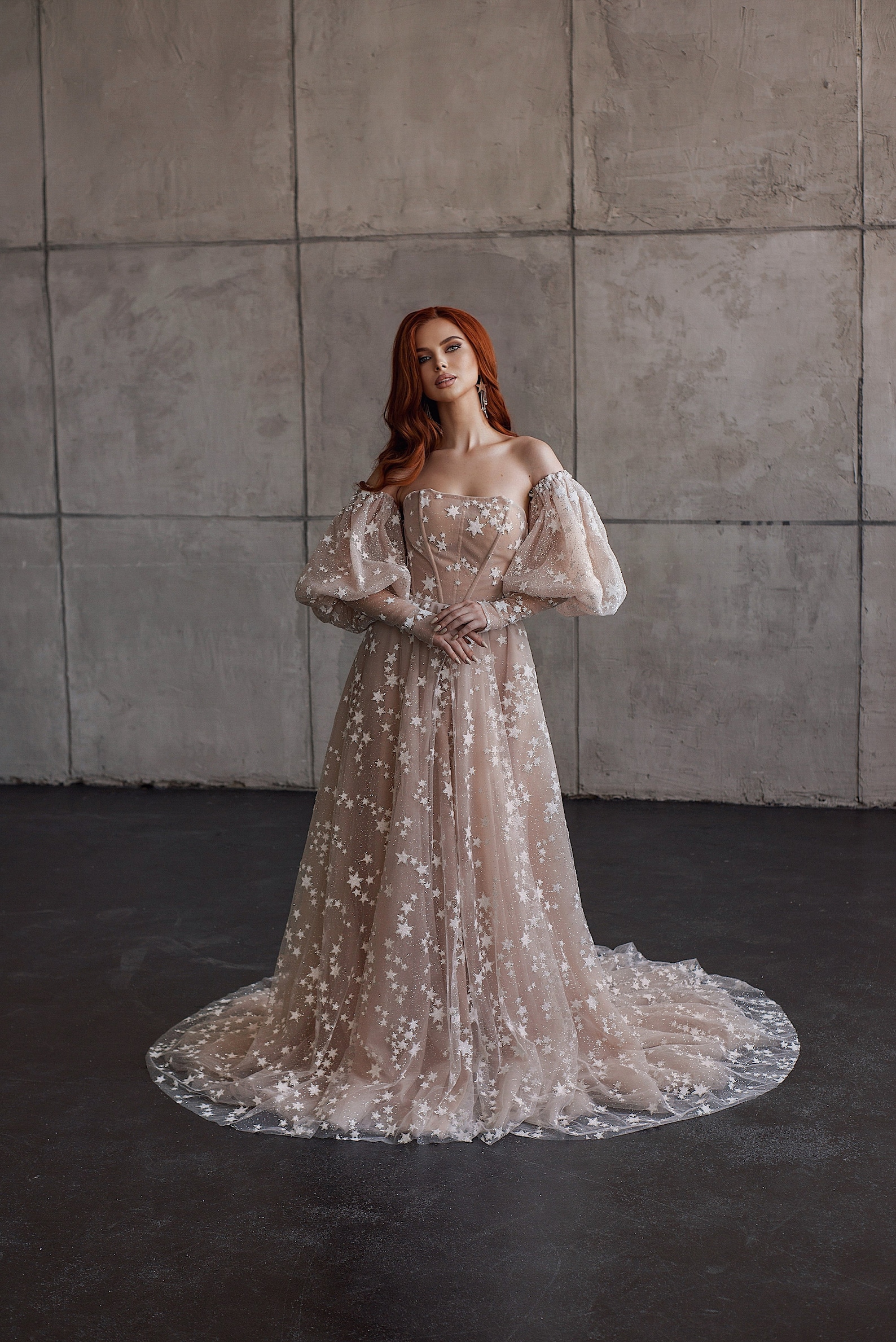 Starry Celestial off White Beige Blush Whimsical Wedding Dress - Etsy