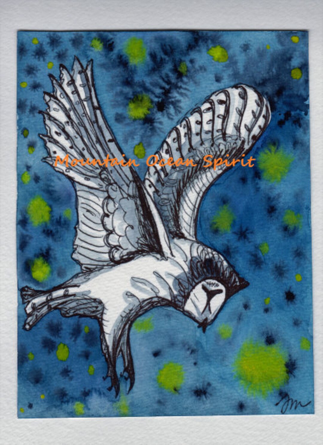 Barn Owl Ink and Watercolor, Printable Fine Art, Owl Art Download ...