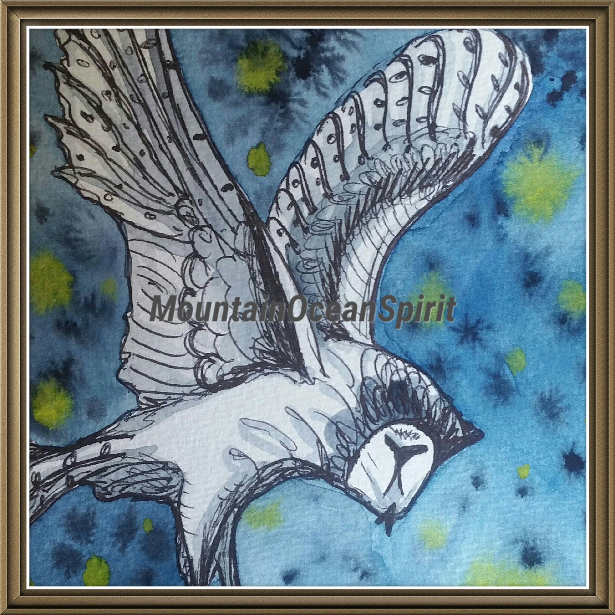 Barn Owl Ink and Watercolor Printable Fine Art Owl Art - Etsy