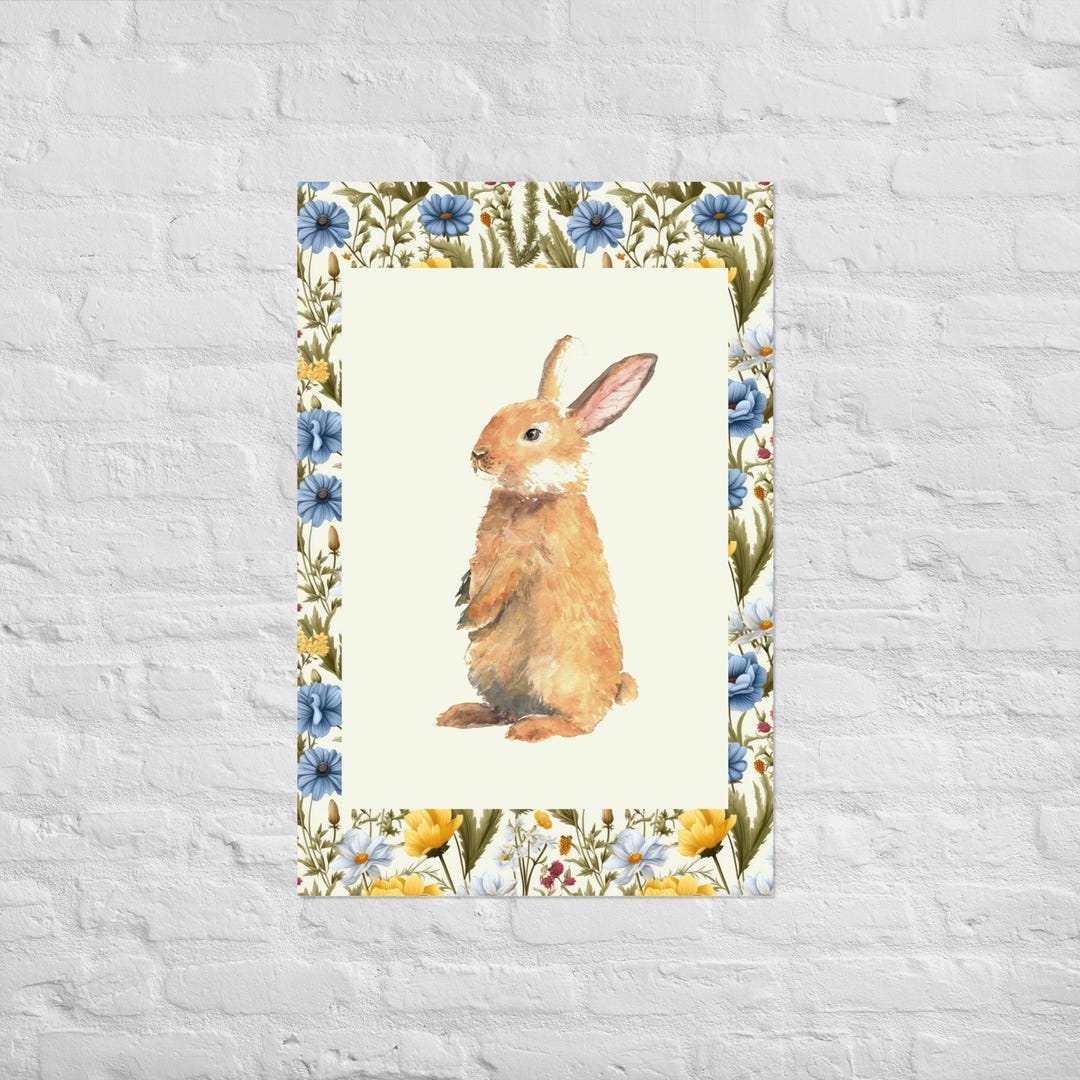 Spring Bunny Art Print | Floral Frame Rabbit Poster for Cute Easter ...