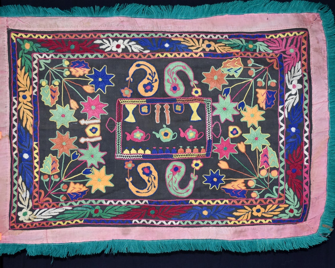 Teapots Afghan Embroidered Tray Cover - Etsy