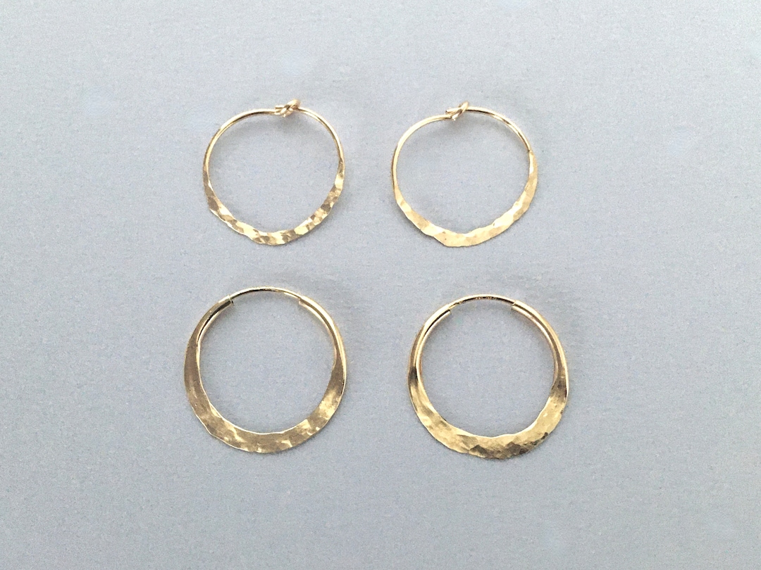 HALF HAMMERED HOOPS, 14k Gold Filled, 15mm or 16mm Hoops, Hand Hammered ...