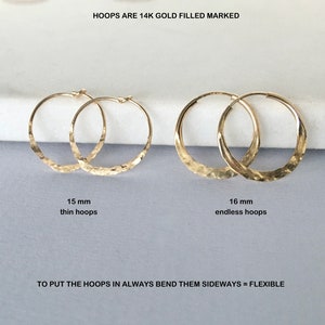 HALF HAMMERED HOOPS, 14k Gold Filled, 15mm or 16mm Hoops, Hand Hammered ...