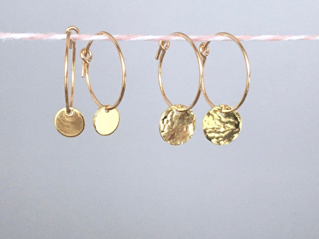 SMALL or MEDIUM DISC Thin Earrings, 14k Gold Filled, Smooth or Hammered ...