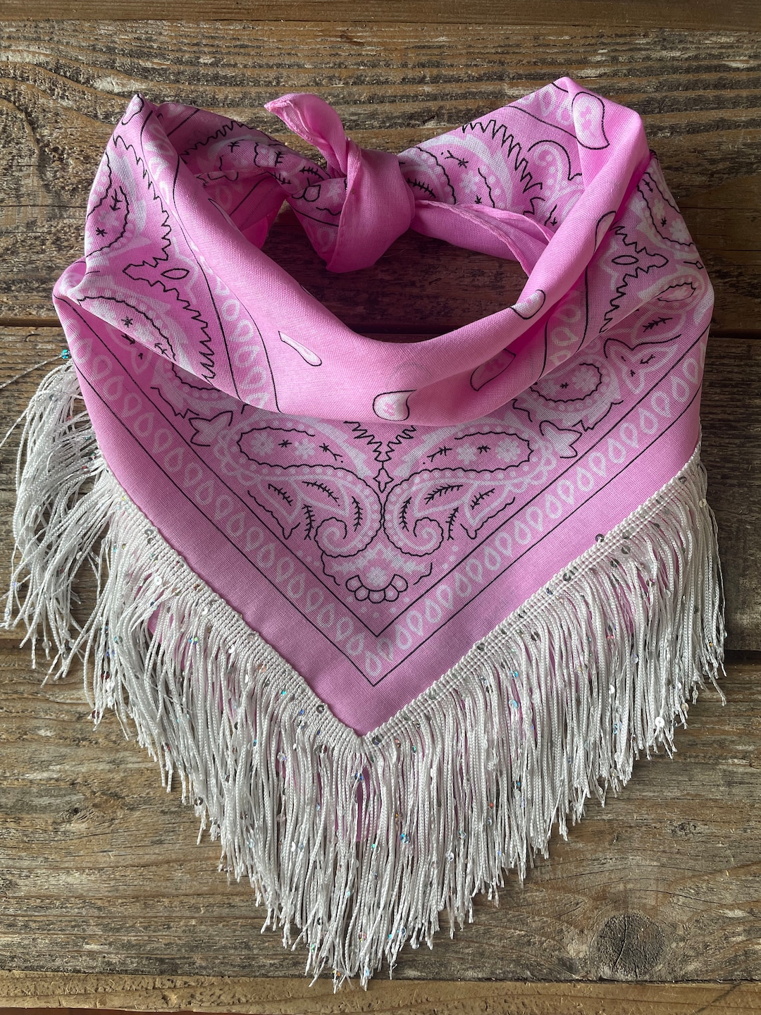 Pink Bandana With White Fringe - Etsy