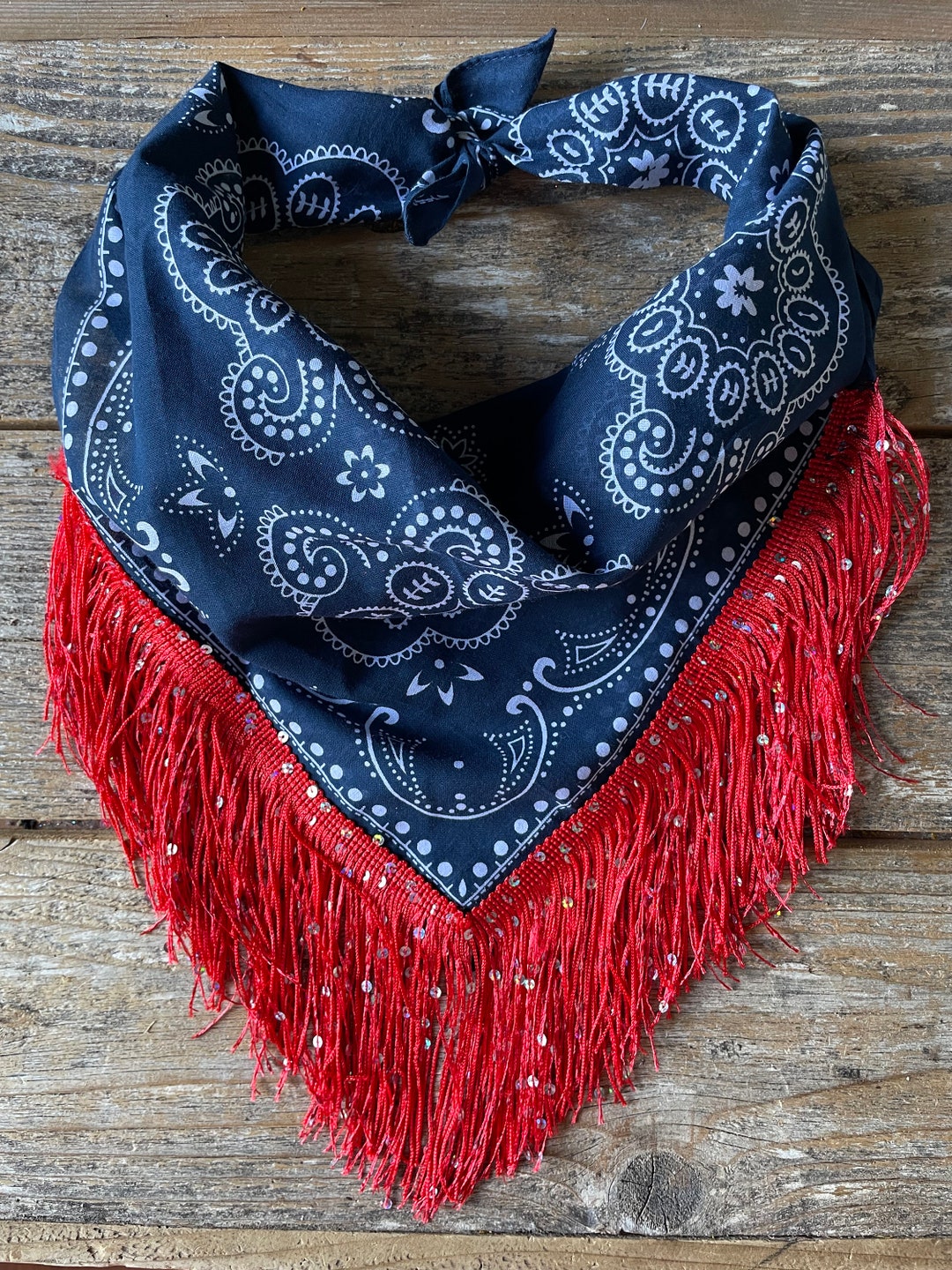 Navy Bandana With Red Fringe - Etsy