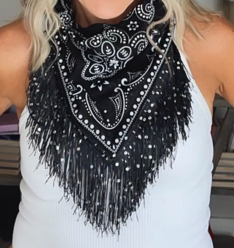 Black Bandana With Black Fringe - Etsy