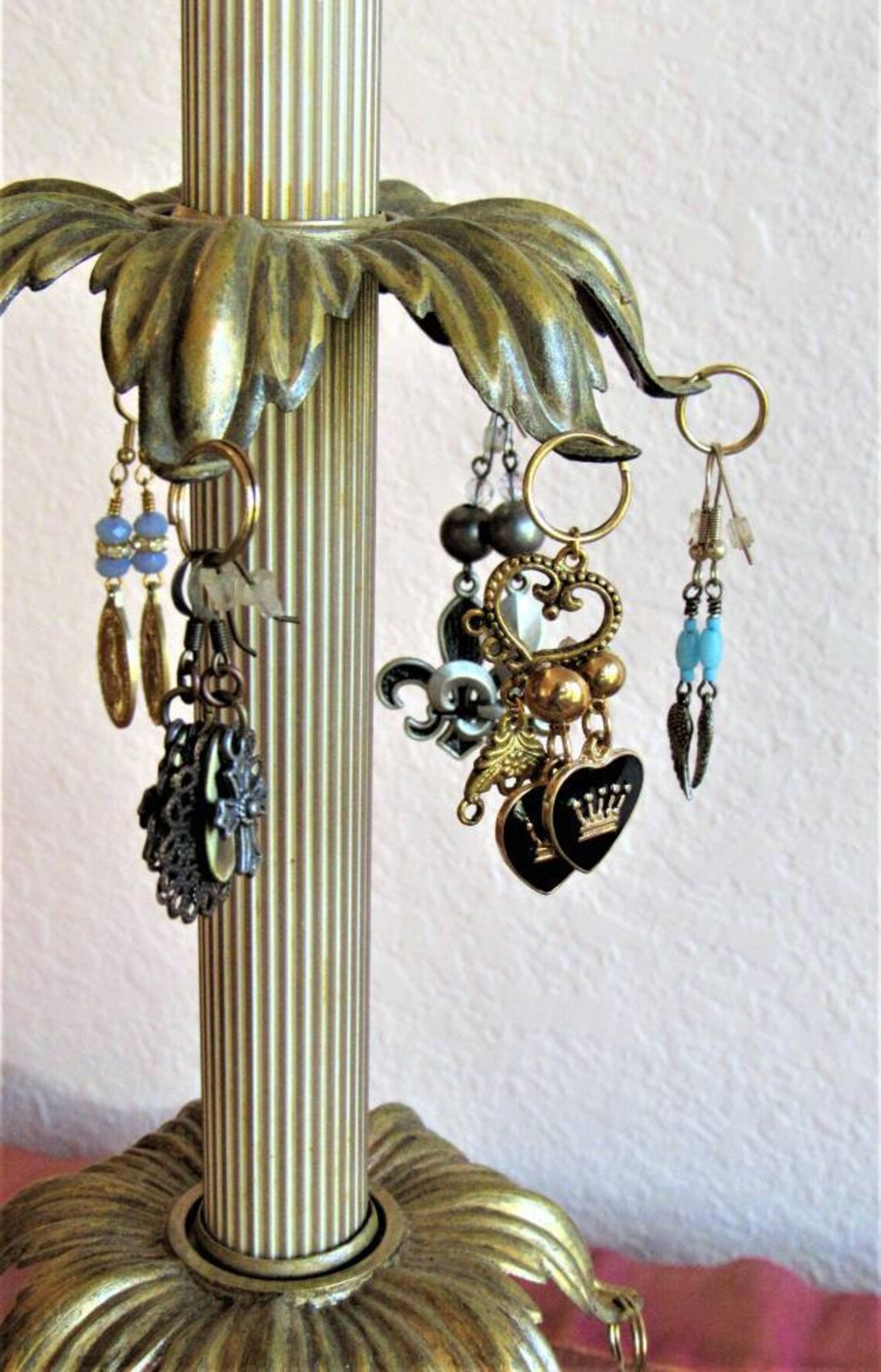 Elegant Earring Holder. Handmade and One of a Kind. Goldtone Acanthus ...