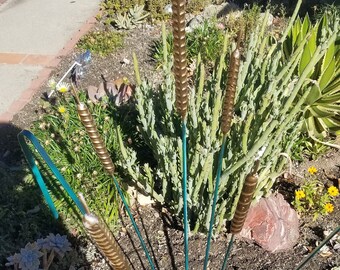 Metal Cattail Sculpture, Garden Art, Yard Art, Steel Flowers, Steel ...