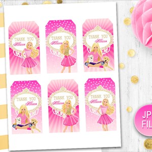 Barbie Tags Barbie Birthday Gift Tags Thank You Tags Pink | Etsy