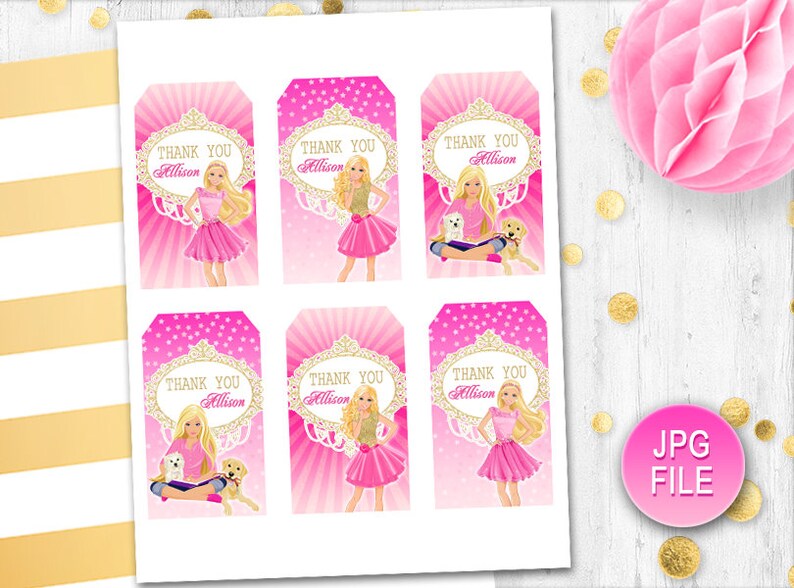 Barbie Tags Barbie Birthday Gift Tags Thank You Tags Pink | Etsy