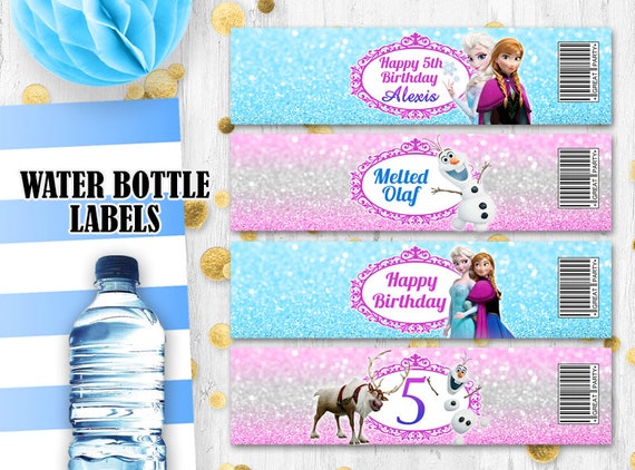 Frozen Elsa Water Bottle Labels Glitter Labels Etsy