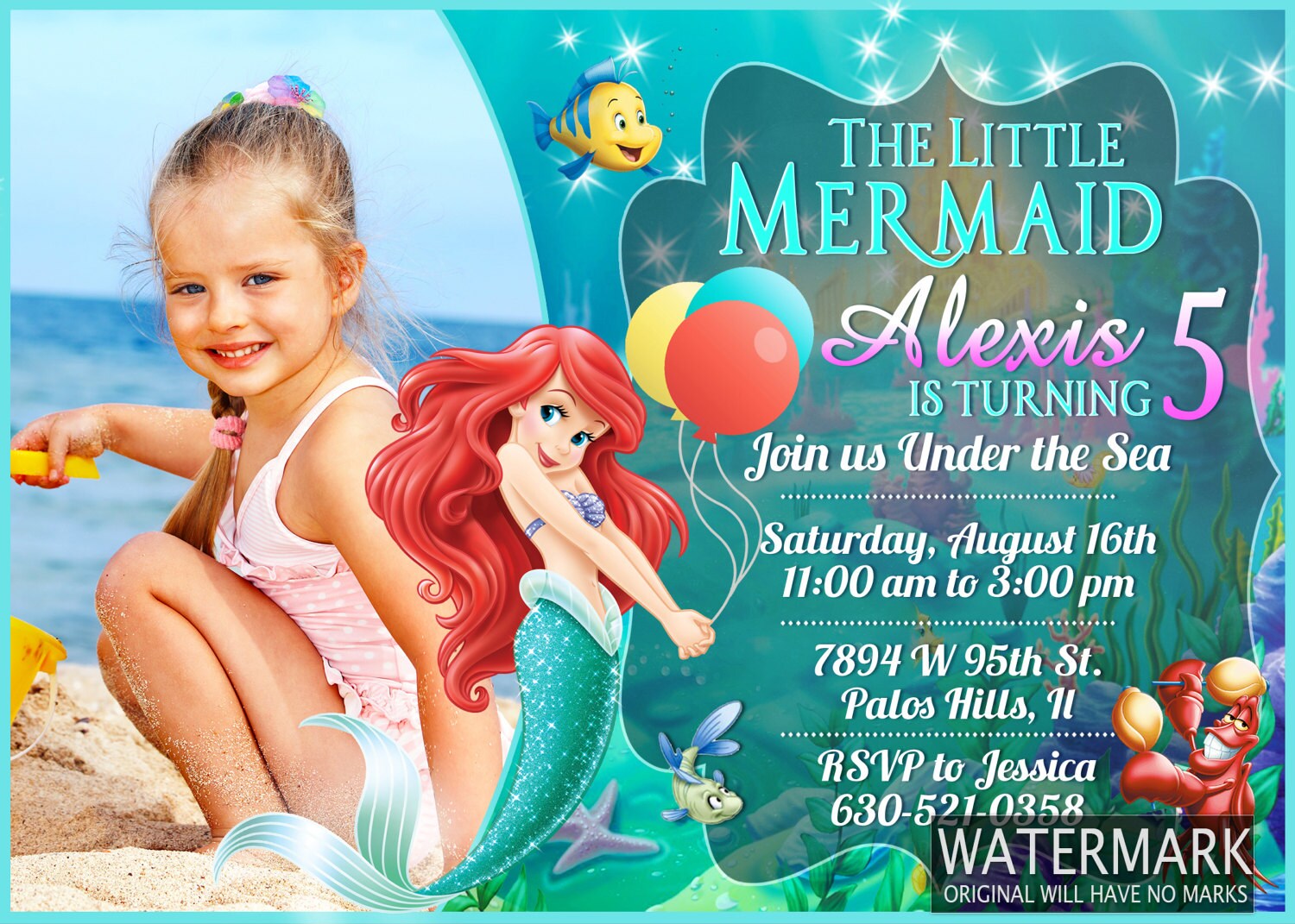 Mermaid Under The Sea Invitation-Princess Invite-Mermaid invite ...