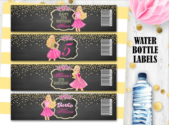Barbie Baby Shower Themed Water Bottle Label Template (CANVA Editable ...