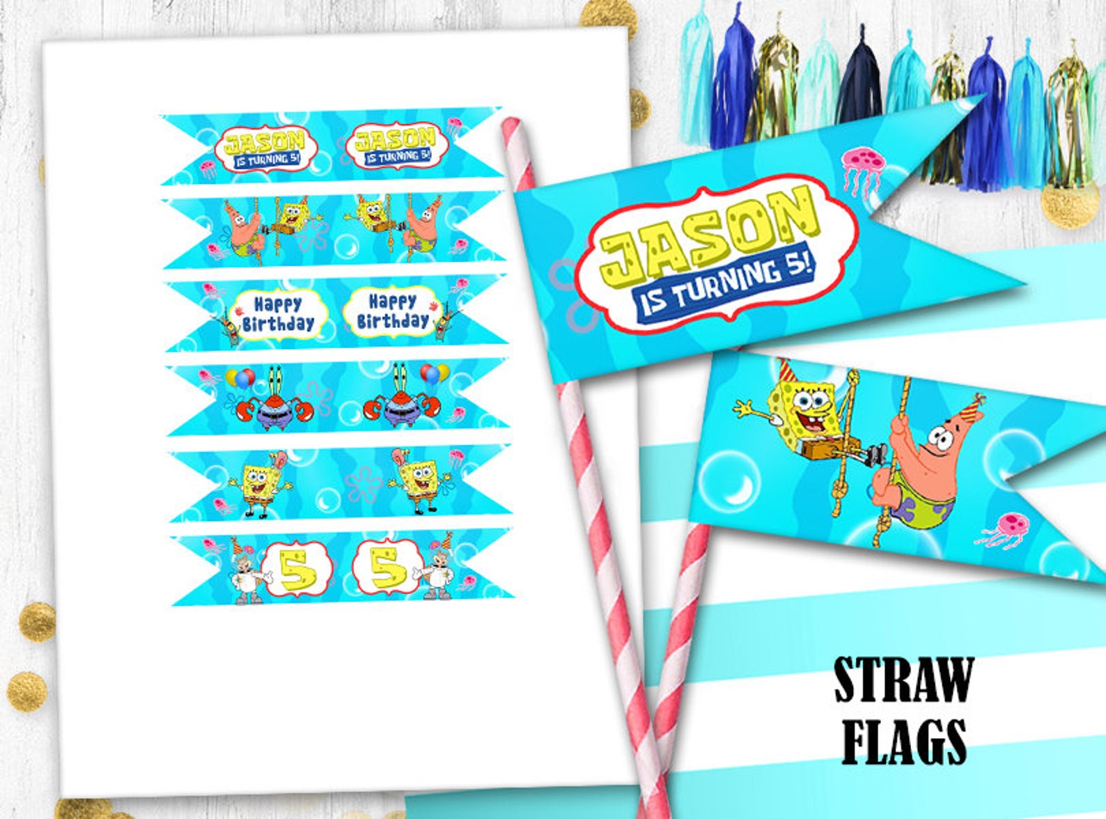 SpongeBob Straw flags Cupcake toppers Cake toppers SpongeBob | Etsy