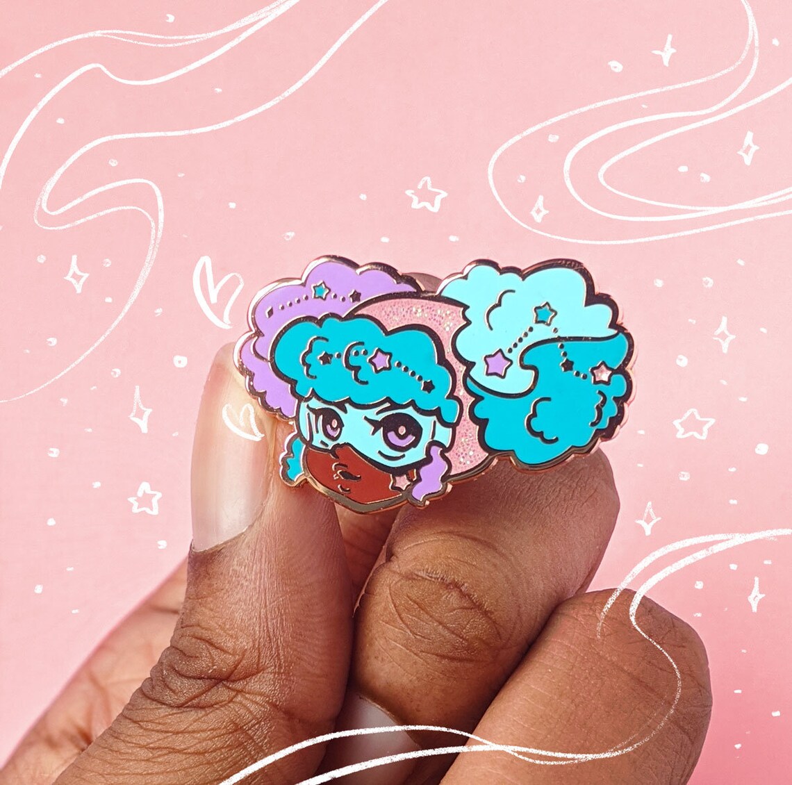 Astro Puffs Rose Gold Hard Enamel Glitter Pin | Etsy