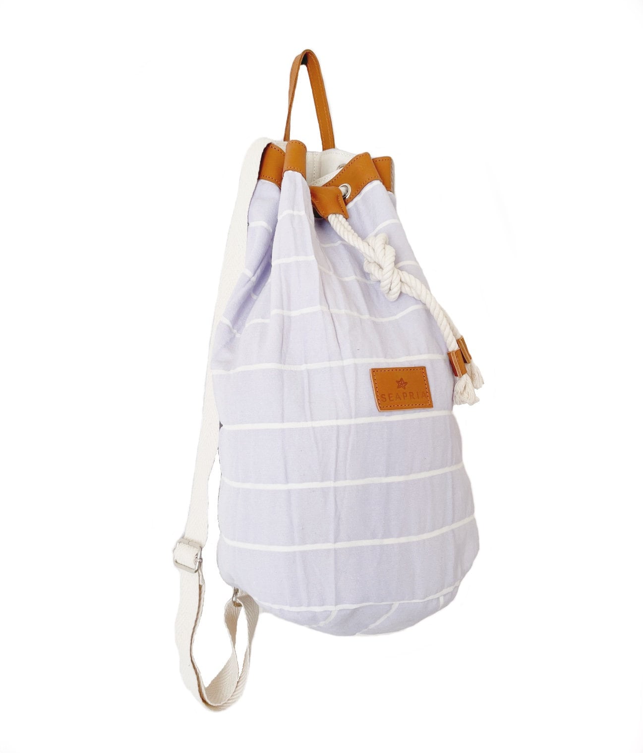 Striped Cotton Canvas Beach Backpack, Leather Top, Handmade - Etsy