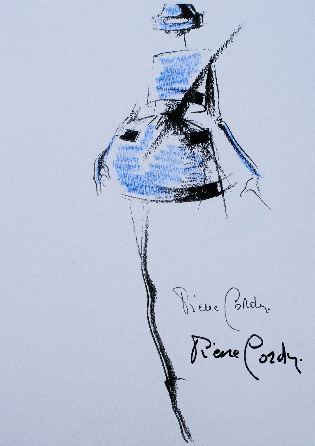 Pierre CARDIN Illustration of Fashion Design Enhanced With Pastel ...