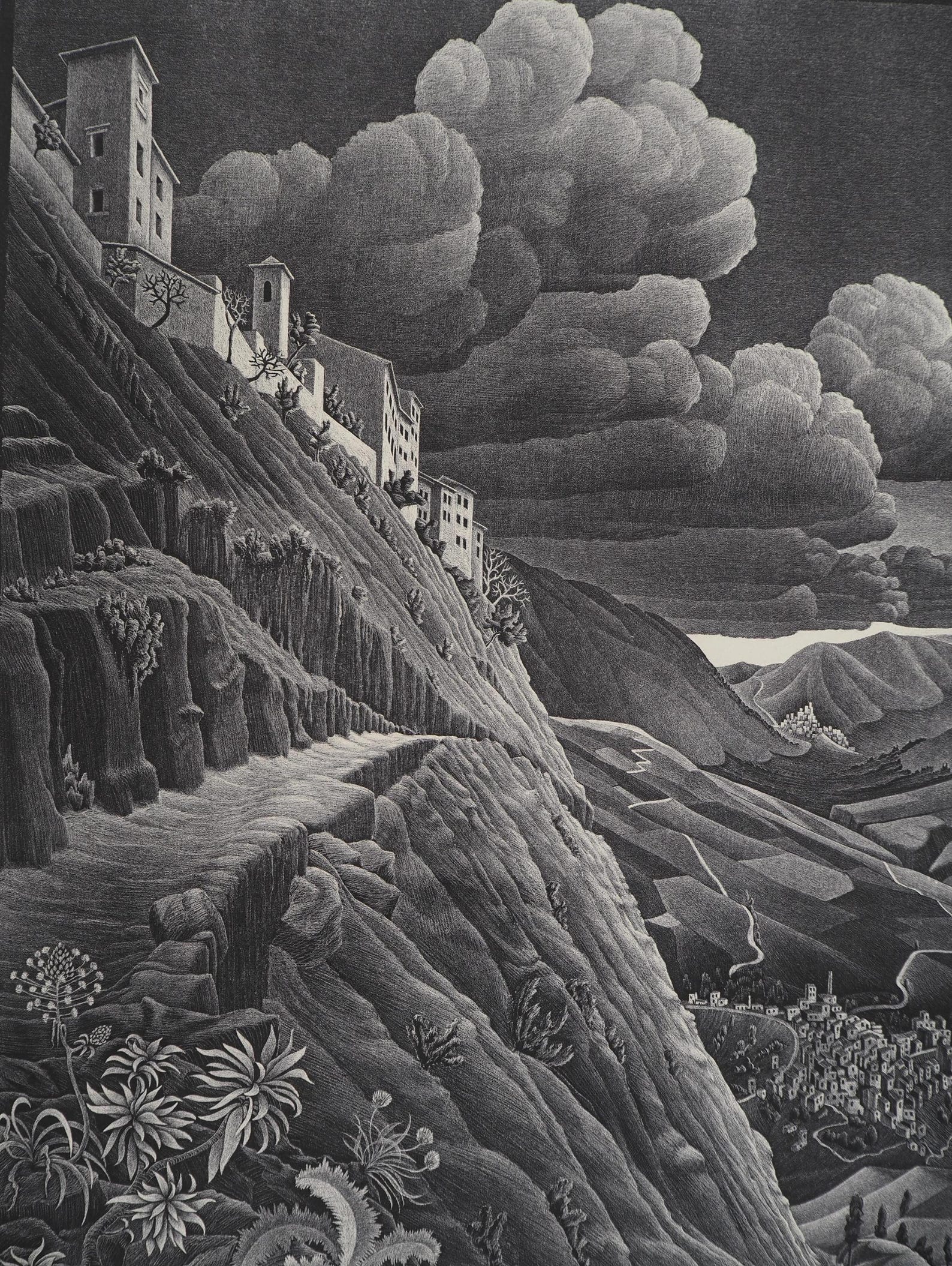 M.C. ESCHER - Italian Landscape Castrovalva - Woodcut Facsimile 1935 ...