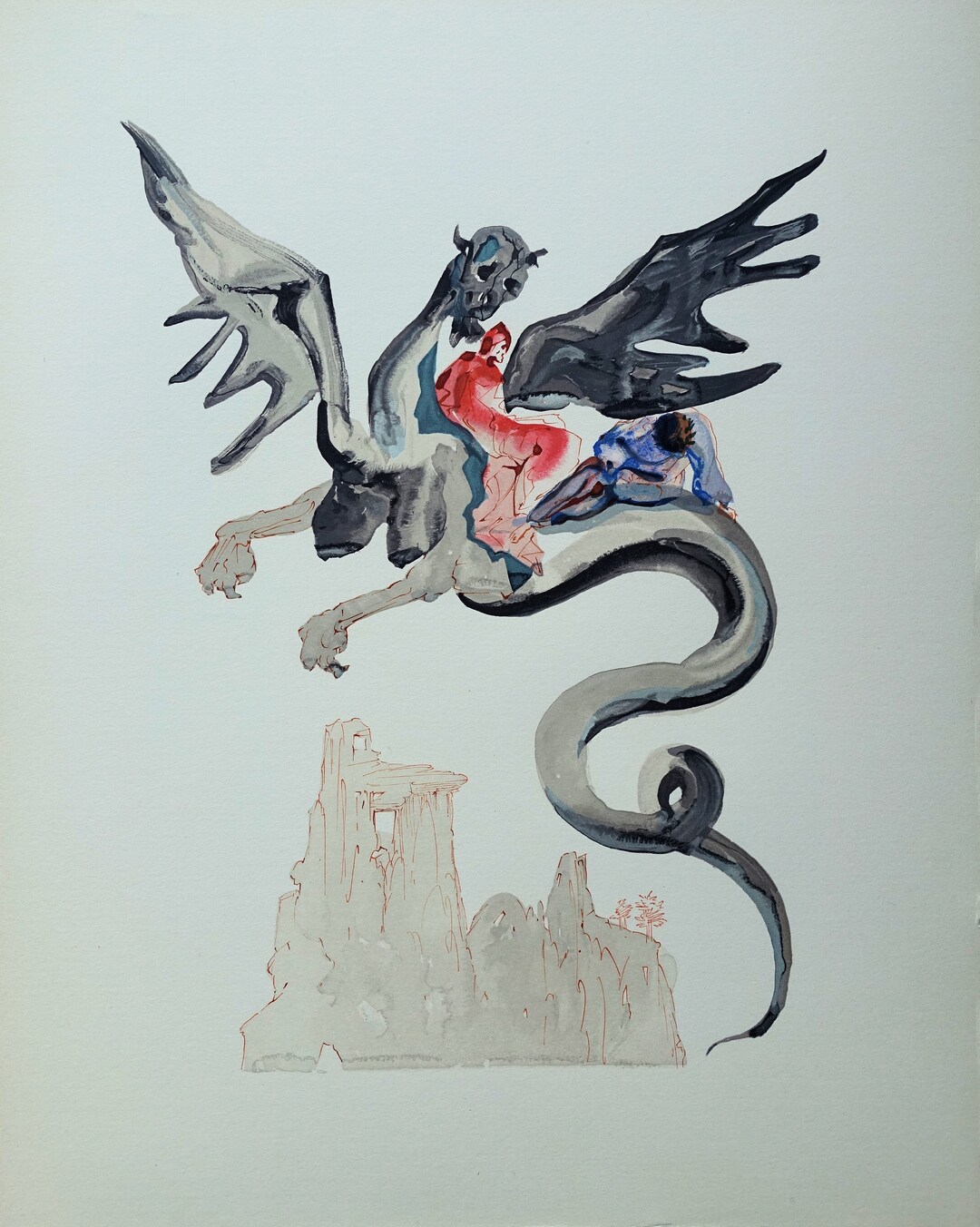 Salvador DALI: Hell 17, the Usurers, Original Woodcut, DIVINE COMEDY ...