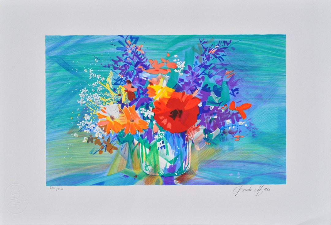 Claude MARS : Summer Bouquet of Flowers - Original Signed LITHOGRAPH ...