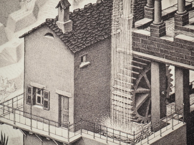 M.C. ESCHER - the Impossible Waterfall - Woodcut Facsimile - Limited ...