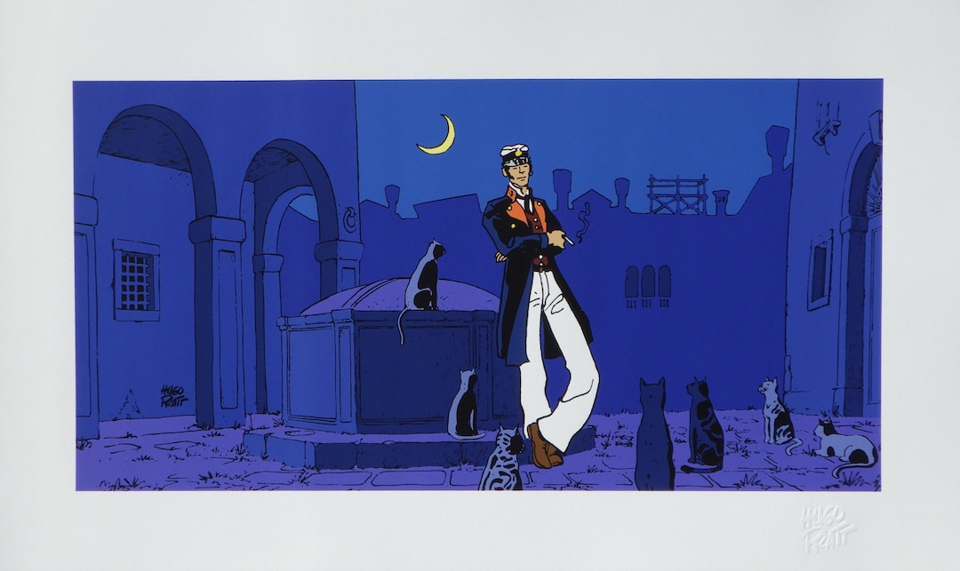 Hugo PRATT: Corto Maltèse and the Cats, Original Signed SCREEN PRINT ...