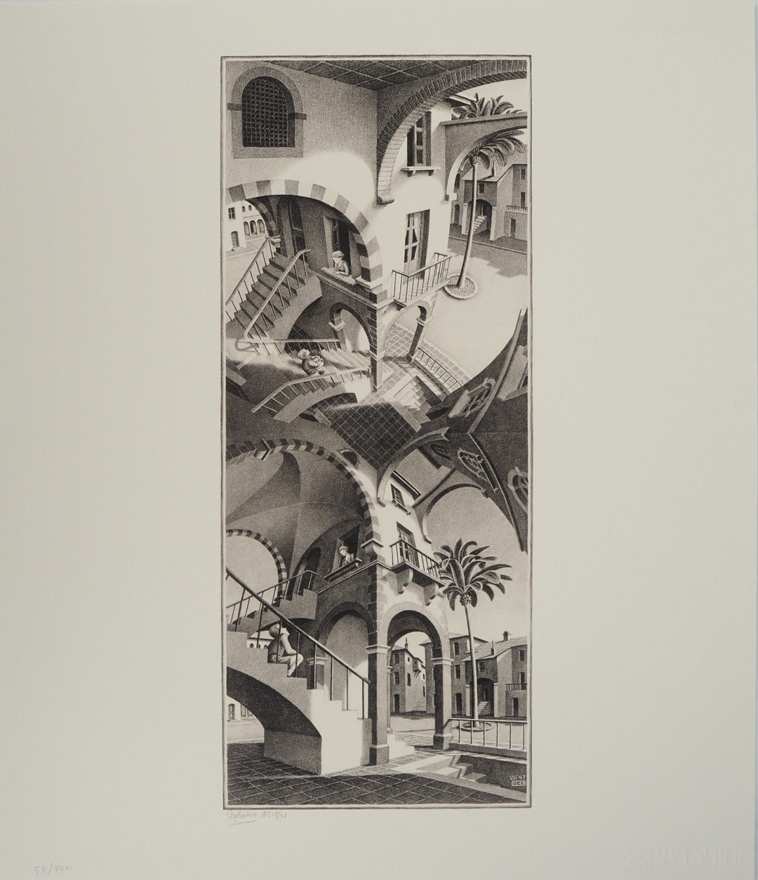 M.C. ESCHER: Ascendant and Descendant, Signed Facsimile, 2008, 450 ...