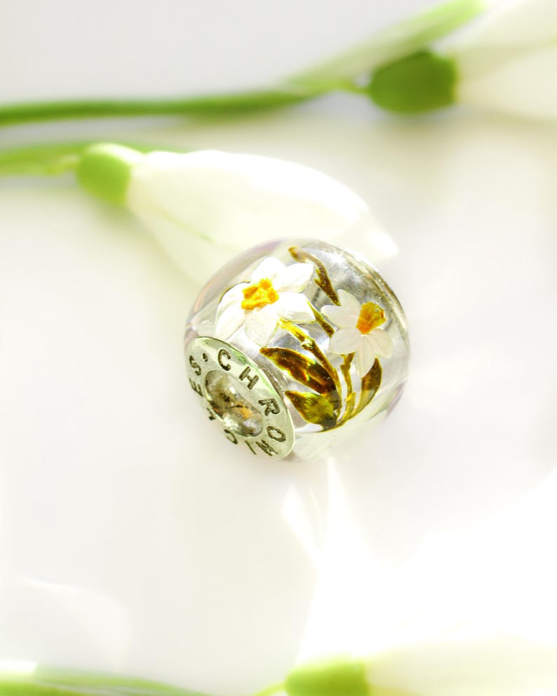 Charm “white Daffodils” by Chronicles, Charm for European Style ...