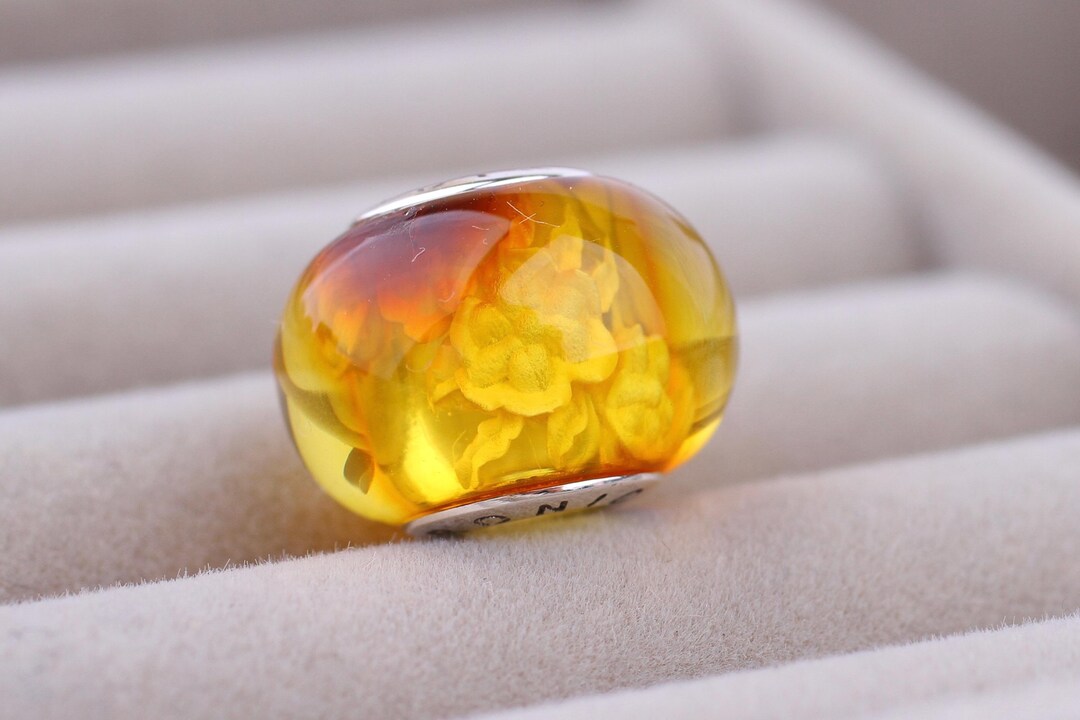 Floral Amber Bead – One-of-a-kind Natural Amber Charm | Handmade Bead ...