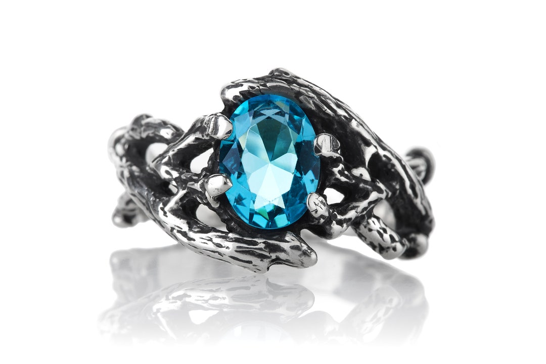 Blue Topaz Ring - Tree Branch Silver Ring - Sky Blue Topaz Stone Rings ...